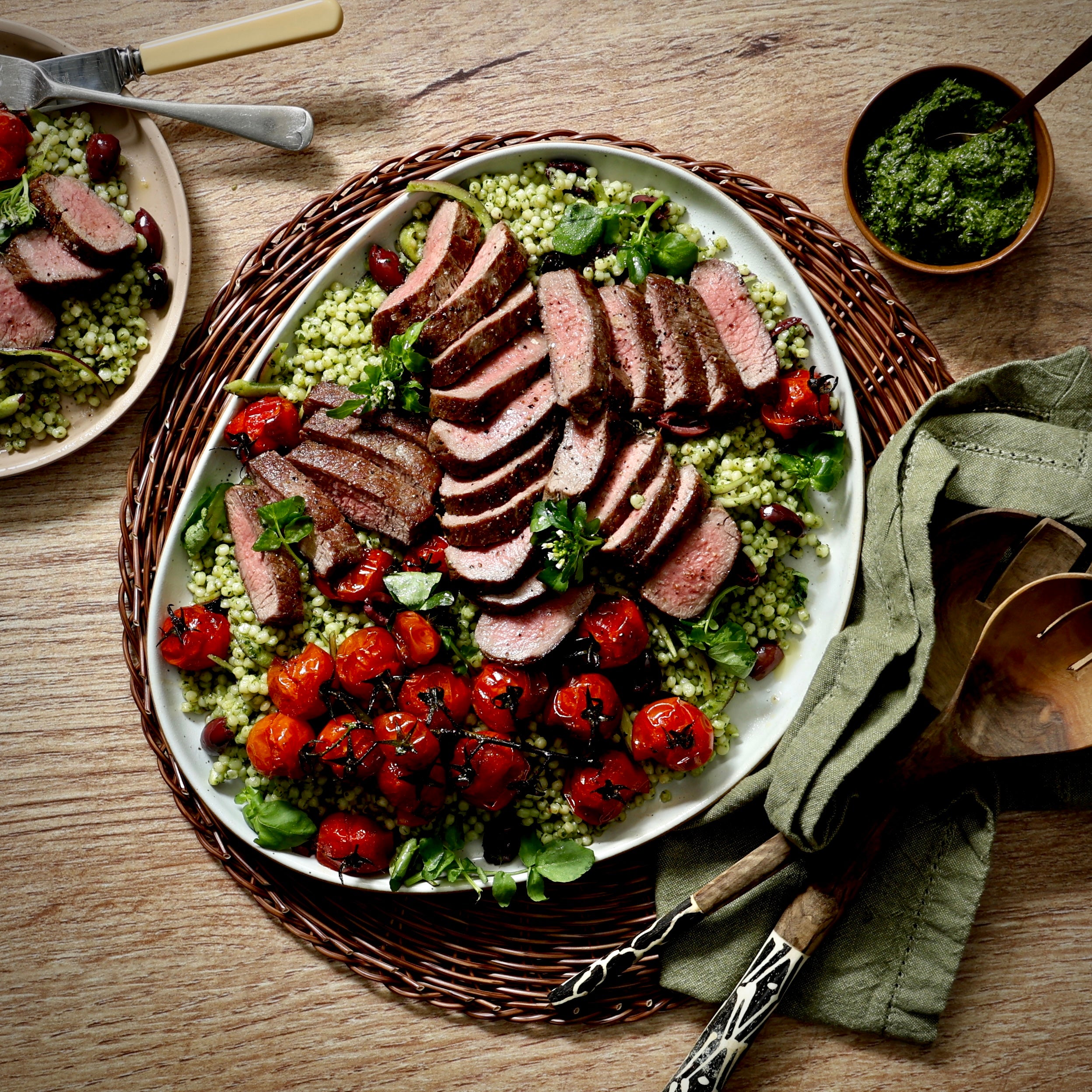 Lamb Backstrap with Green Giant Couscous and Roasted Cherry Tomatoes ...