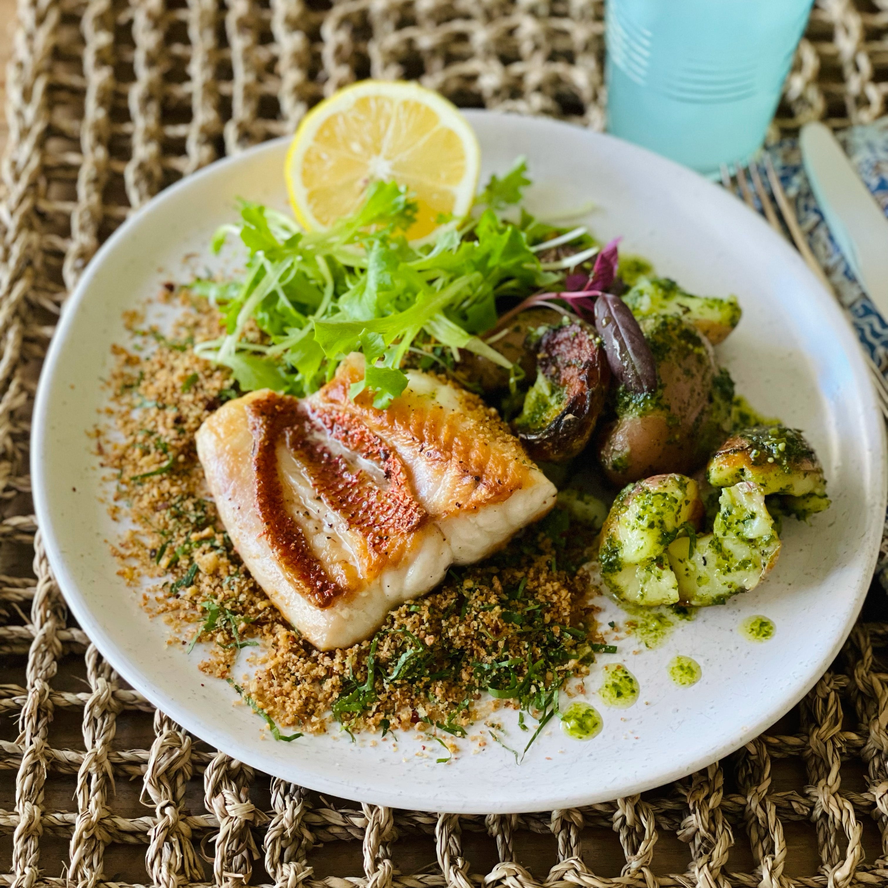Pan Fried Snapper Fillets with Pangrattato and Pesto Potatoes ...