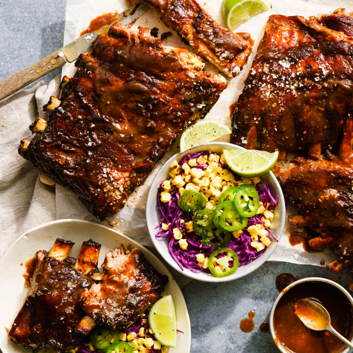 Sticky Coffee Pork Ribs with Cabbage & Corn Salsa | Seasonal Recipes ...