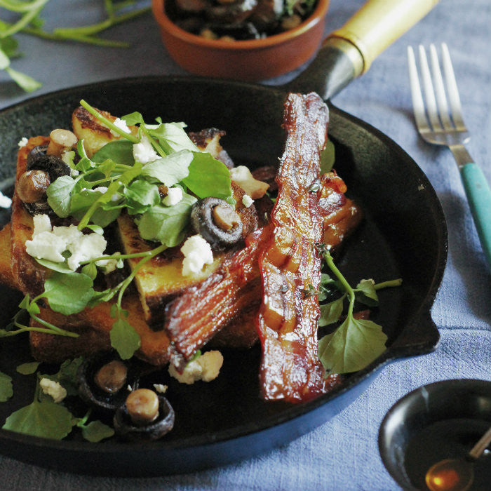 Burnt Butter French Toast w/ Maple Thyme Bacon, Mushrooms & Watercress ...