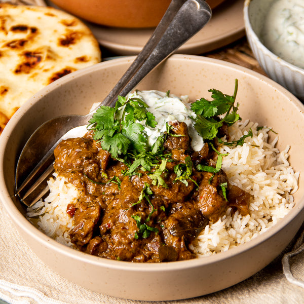 Beef Madras with Basmati Rice and Raita | Seasonal Recipes | Harris ...