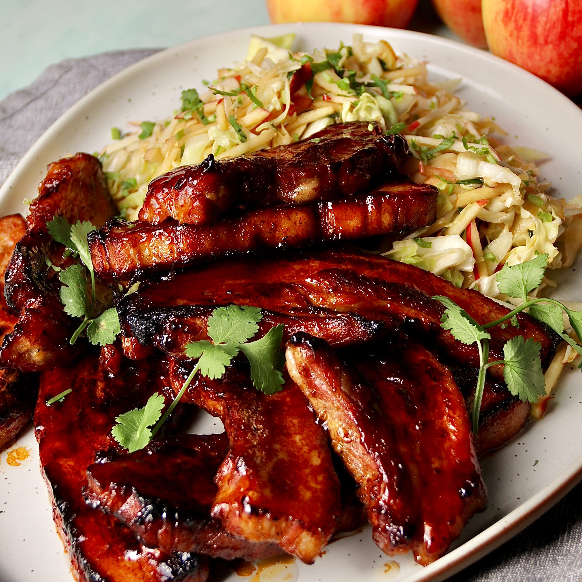 Sticky Pork Belly Strips with Apple Slaw | Seasonal Recipes | Harris ...