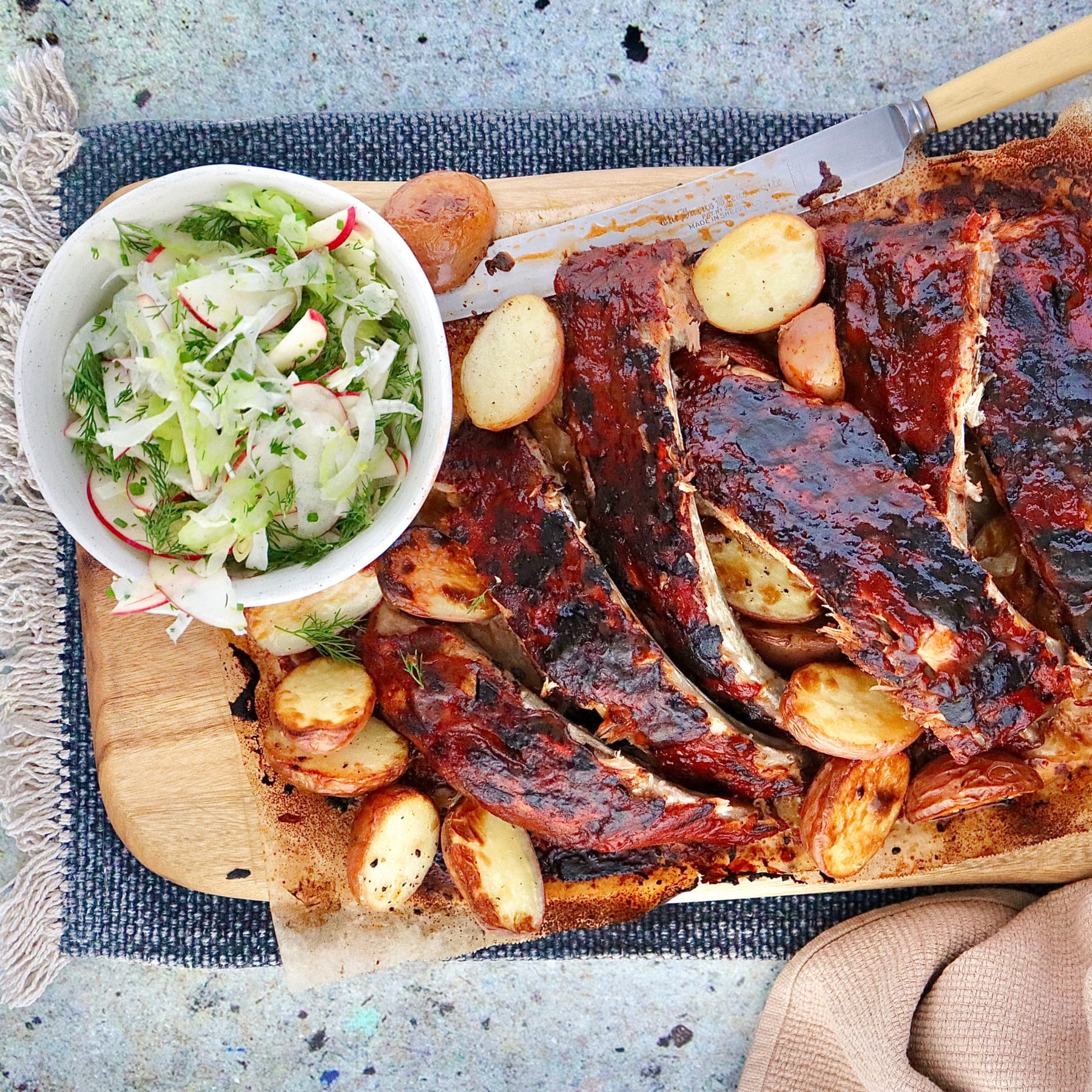 American Style Pork Ribs with Fennel Celery Salad and Roasted Potatoes ...