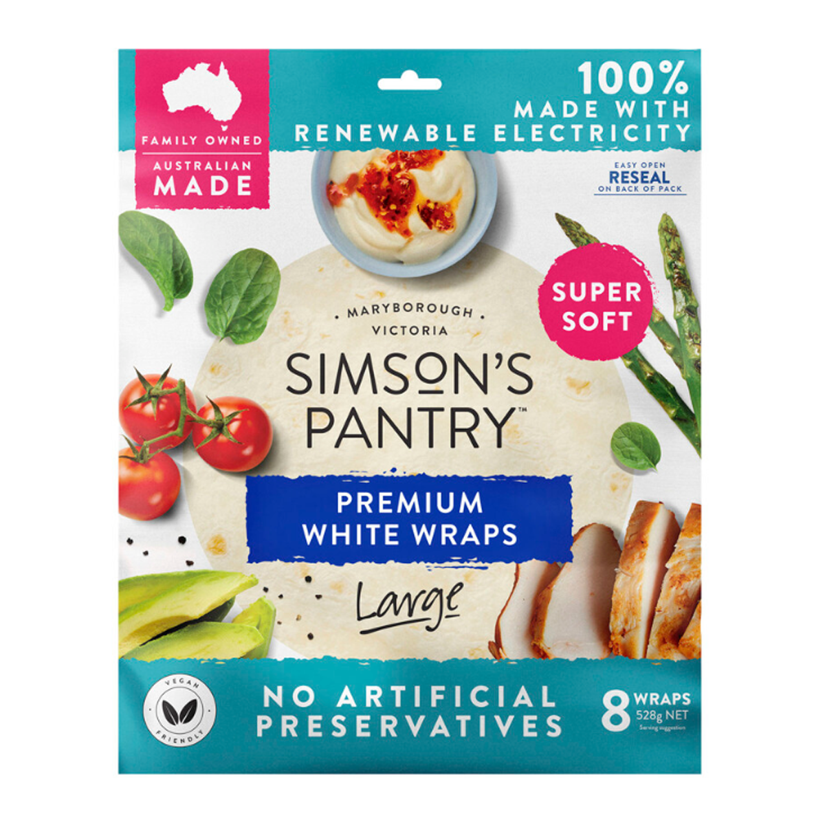 Simson's Pantry Preservative Free Premium White Large Wraps x8 528g ...