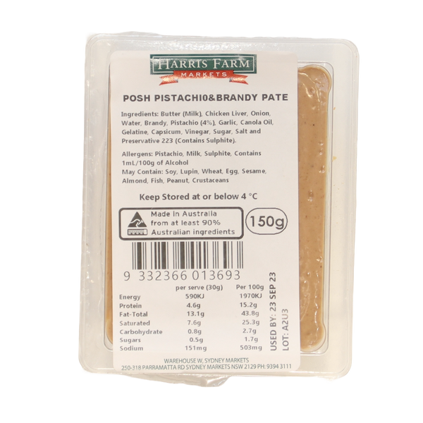 Posh Foods Pistachio and Brandy Pate 150g | Harris Farm Markets