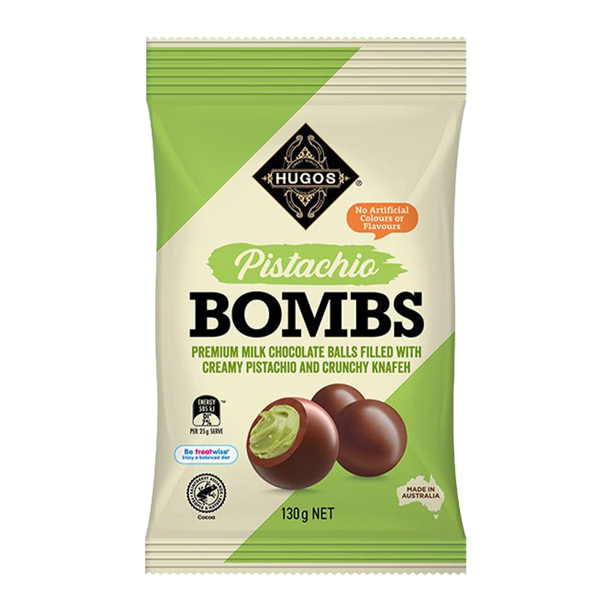 Hugos Milk Chocolate Pistachio Bombs 130g – Harris Farm Markets
