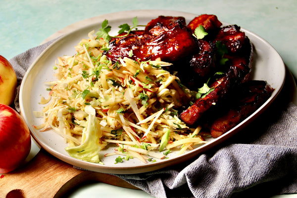 Sticky Pork Belly Strips - with Ambrosia Apple Slaw | Harris Farm Markets