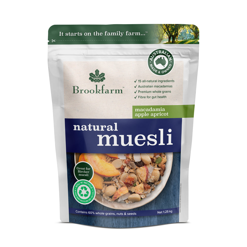 Brookfarm Natural Muesli Macadamia Apple and Apricot 1.25kg – Harris ...