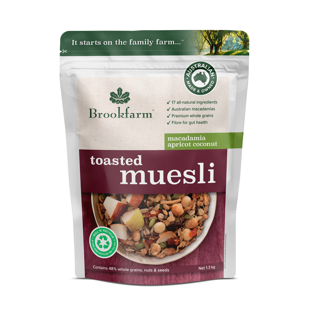 Brookfarm Apricots Coconut Macadamia Toasted Muesli 1.3kg – Harris Farm ...