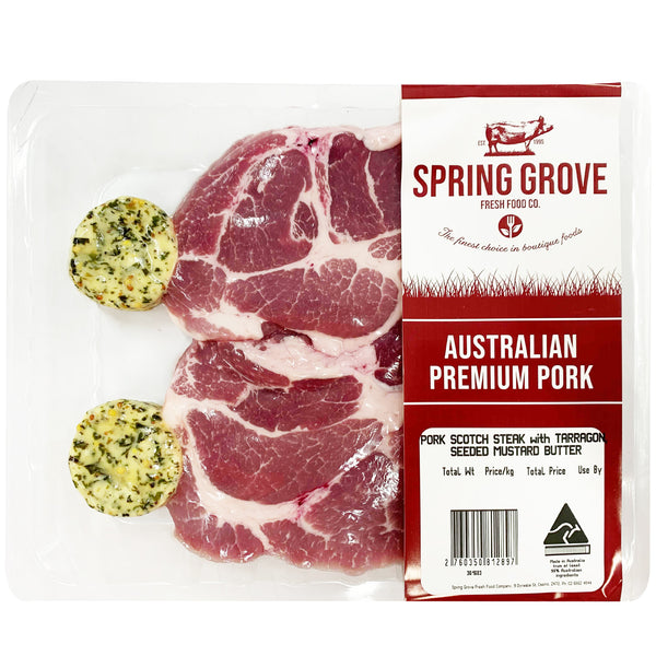 Buy Spring Grove Pork Scotch Steaks with Tarragon Seeded Mustard Butter ...