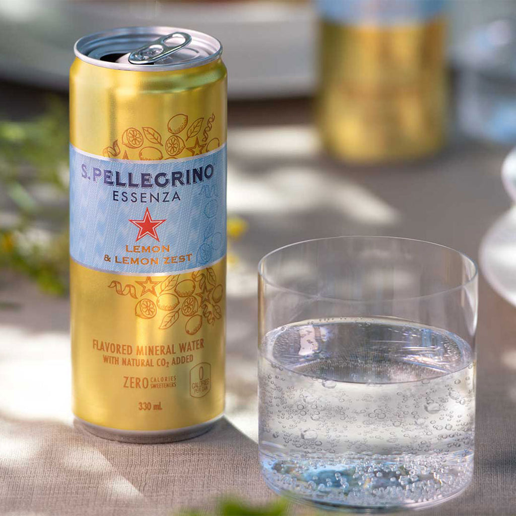 San Pellegrino Essenza Lemon and Lemon Zest Can 8 x 330ml | Harris Farm Markets