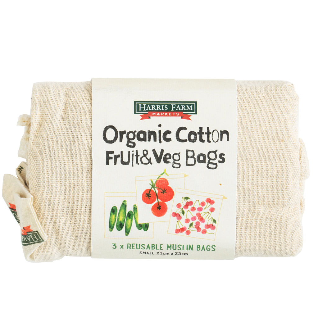 Harris Farm Reusable Organic Cotton Small Muslin Fruit and Veg Bags x3 ...