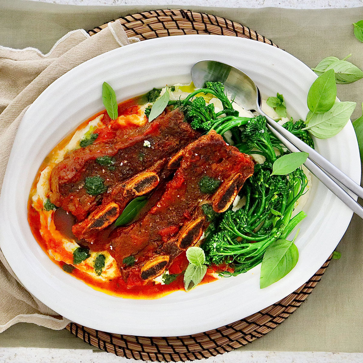Tomato Braised Beef Short Ribs - with Mash Potato and Broccolini ...